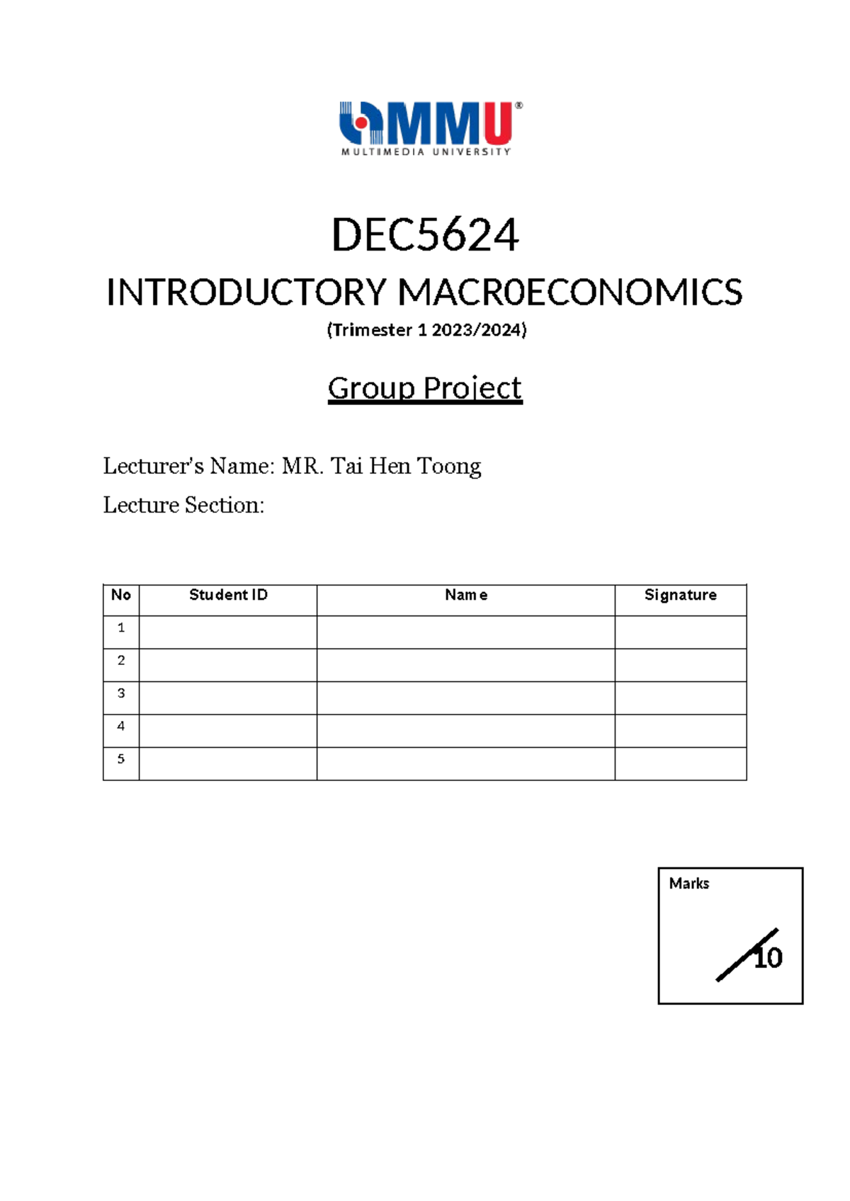 Group Project Cover Page - Introduction to Macroeconomics - DEC ...