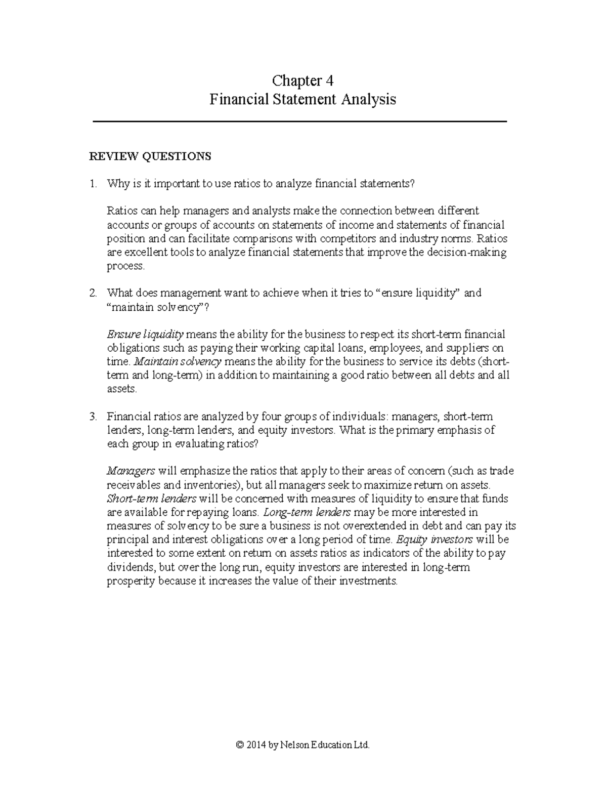 Chapter 14 Questions WITH SOLTUIONS - Chapter 4 Financial Statement ...