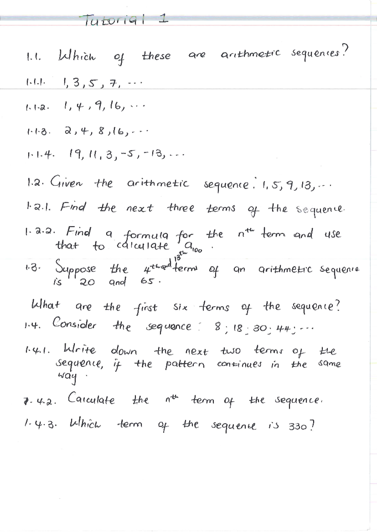 CFNA002 Tutorial 1 - Tutorial 1 1. Which of these are arithmetic ...