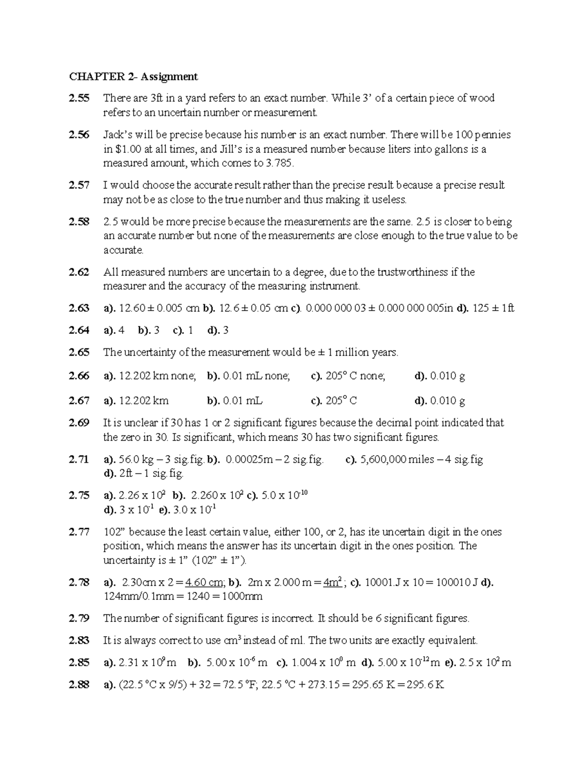 Chapter 2 - assignment - CHAPTER 2- Assignment 2 There are 3ft in a ...