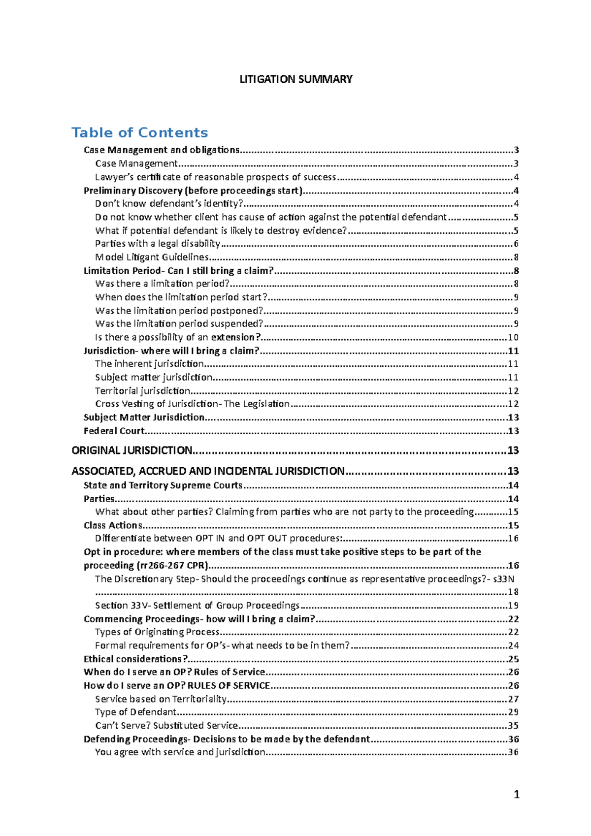 Litigation Summary - LITIGATION SUMMARY Table of Contents Case ...