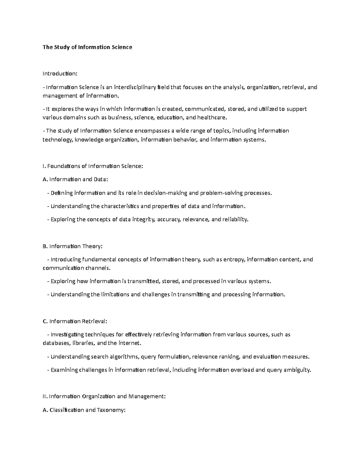 The Study of Information Science - The Study of Information Science ...