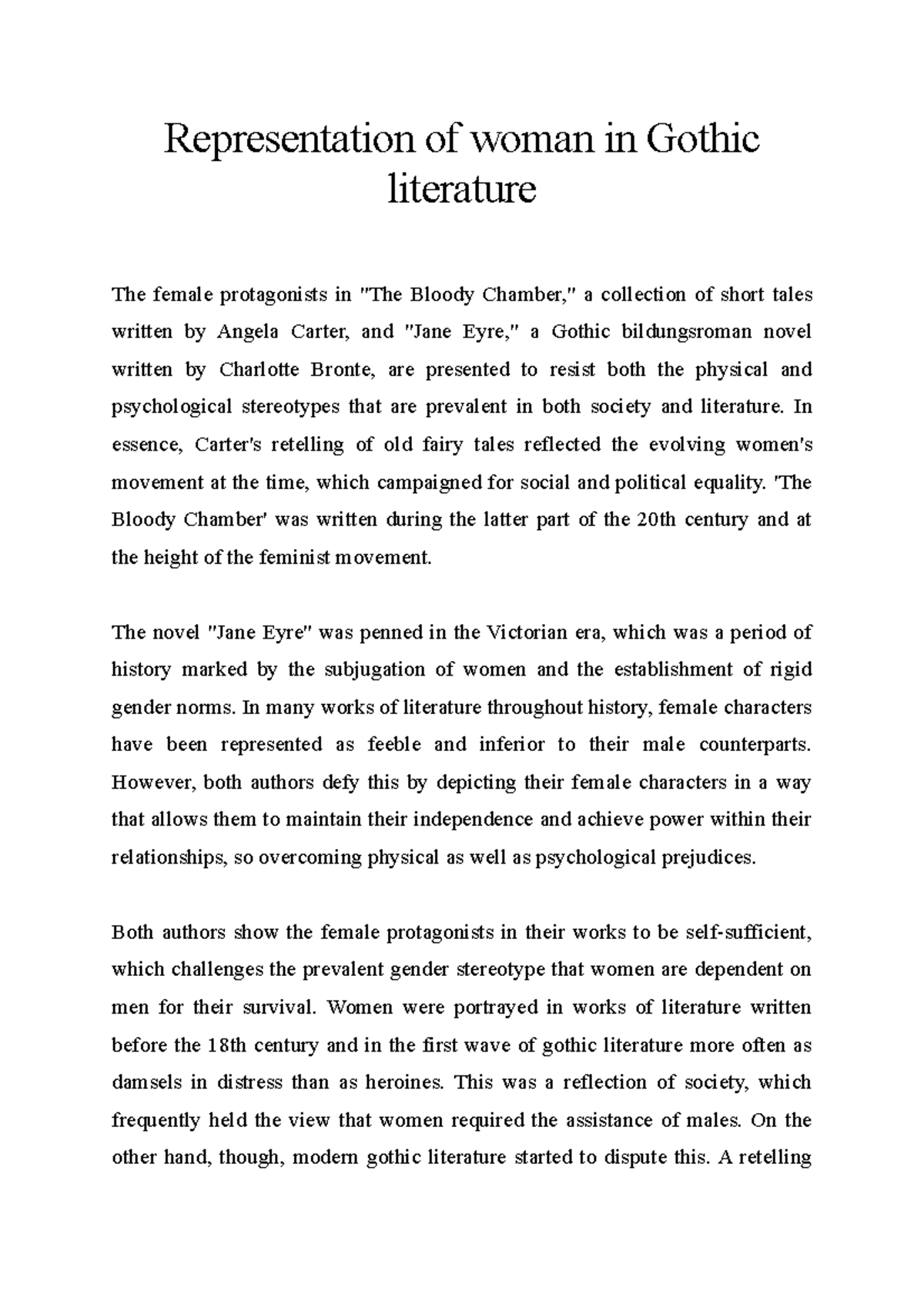 Representation of woman in Gothic literature - Representation of woman ...