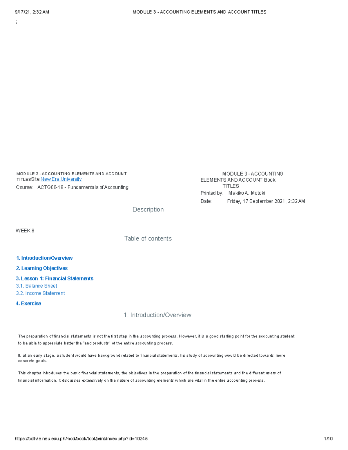 Module 3 - Accounting Elements AND Account Titles - ; MODULE 3 ...