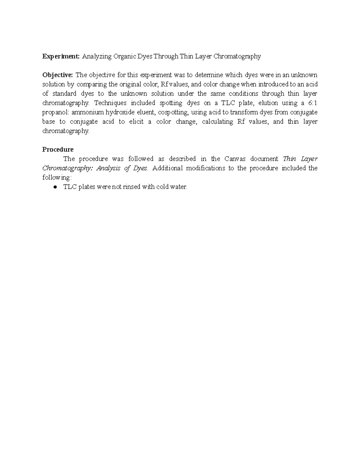 Module 4 Lab Report - Experiment: Analyzing Organic Dyes Through Thin ...
