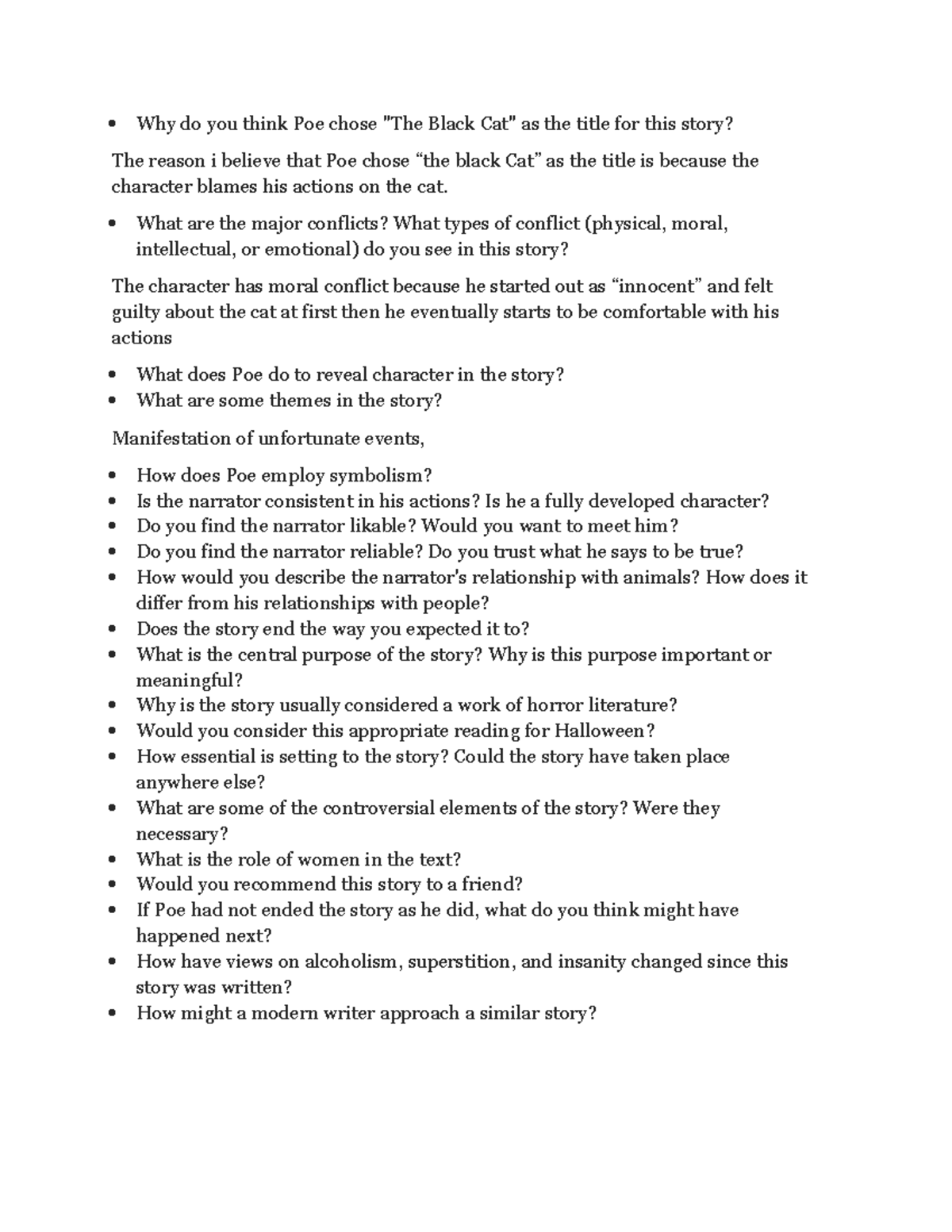 The Black Cat Analysis - Helps out with the essays about stories read ...
