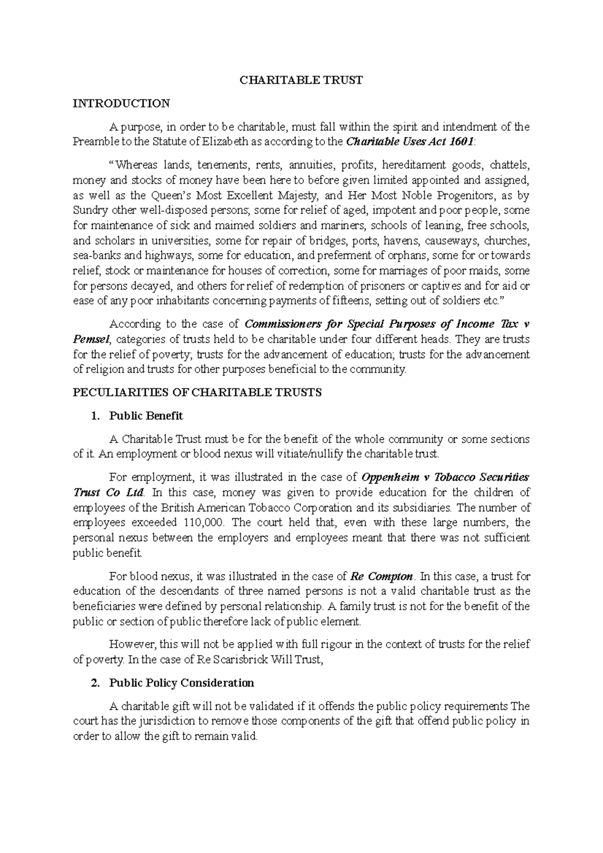 T8 Charitable Trust - CHARITABLE TRUST INTRODUCTION A purpose, in order ...