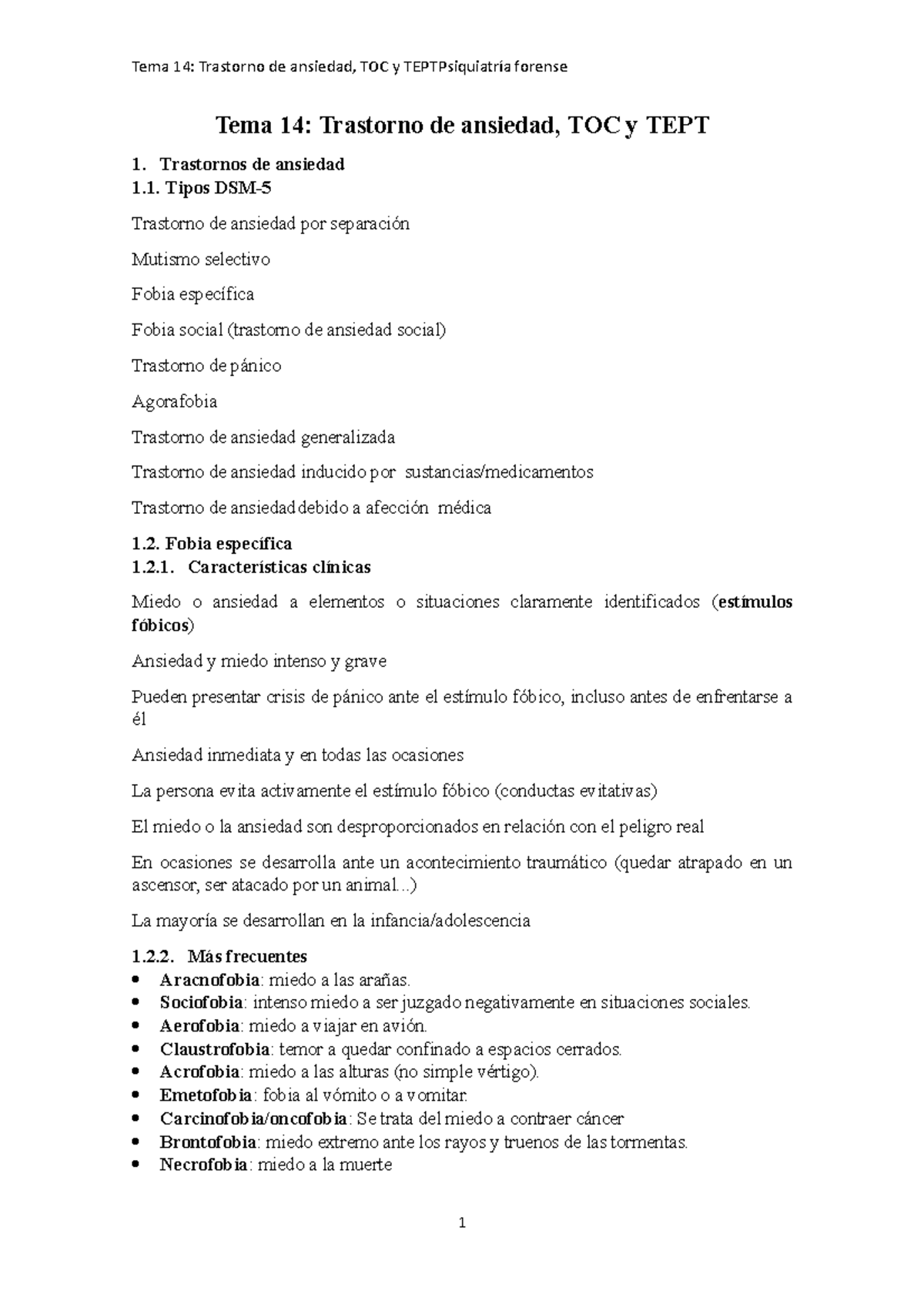 Tema 14 - Trastorno de ansiedad, TOC y TEPT - Trastornos de ansiedad Tipos DSM-** Trastorno de ...