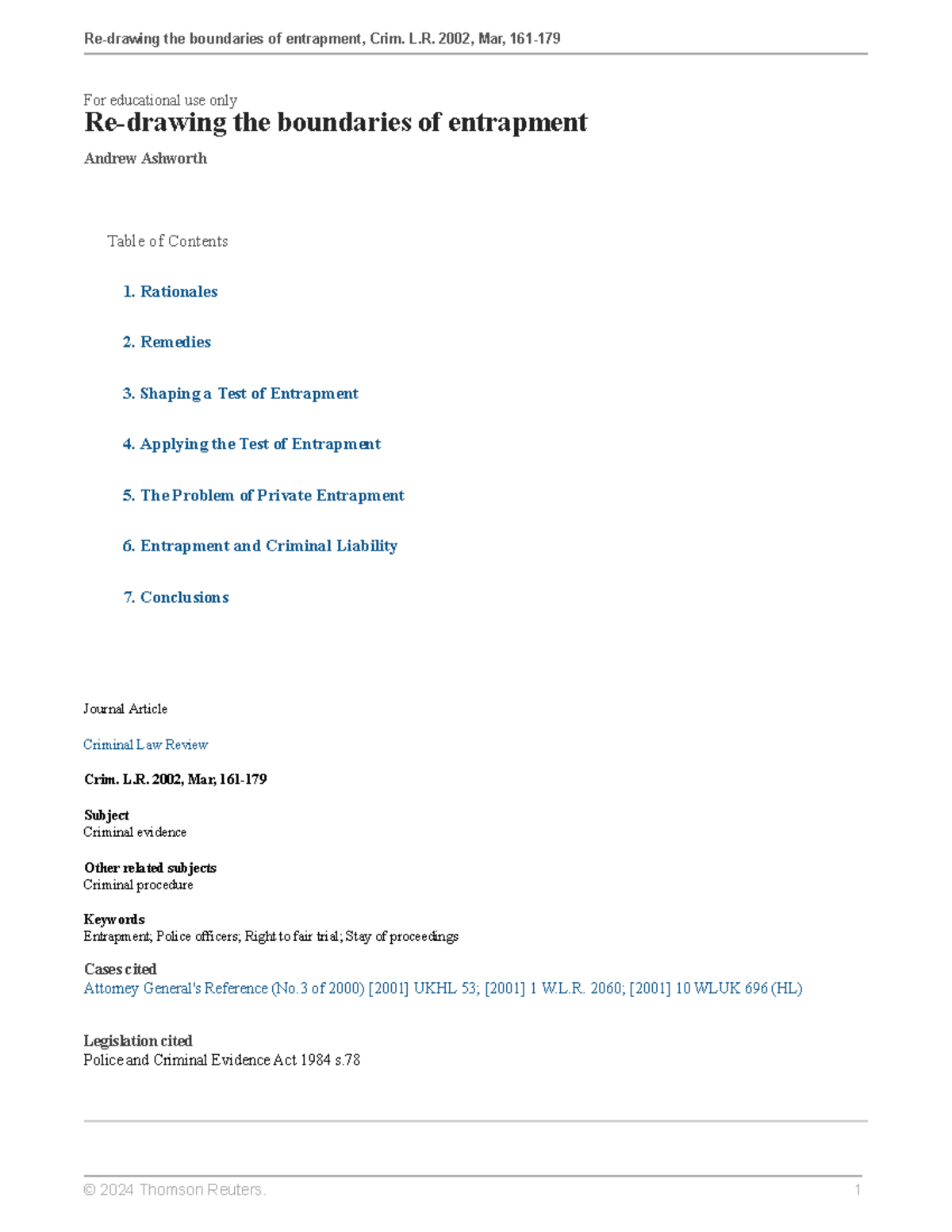 Re-drawing the boundaries of entrapment - For educational use only Re ...