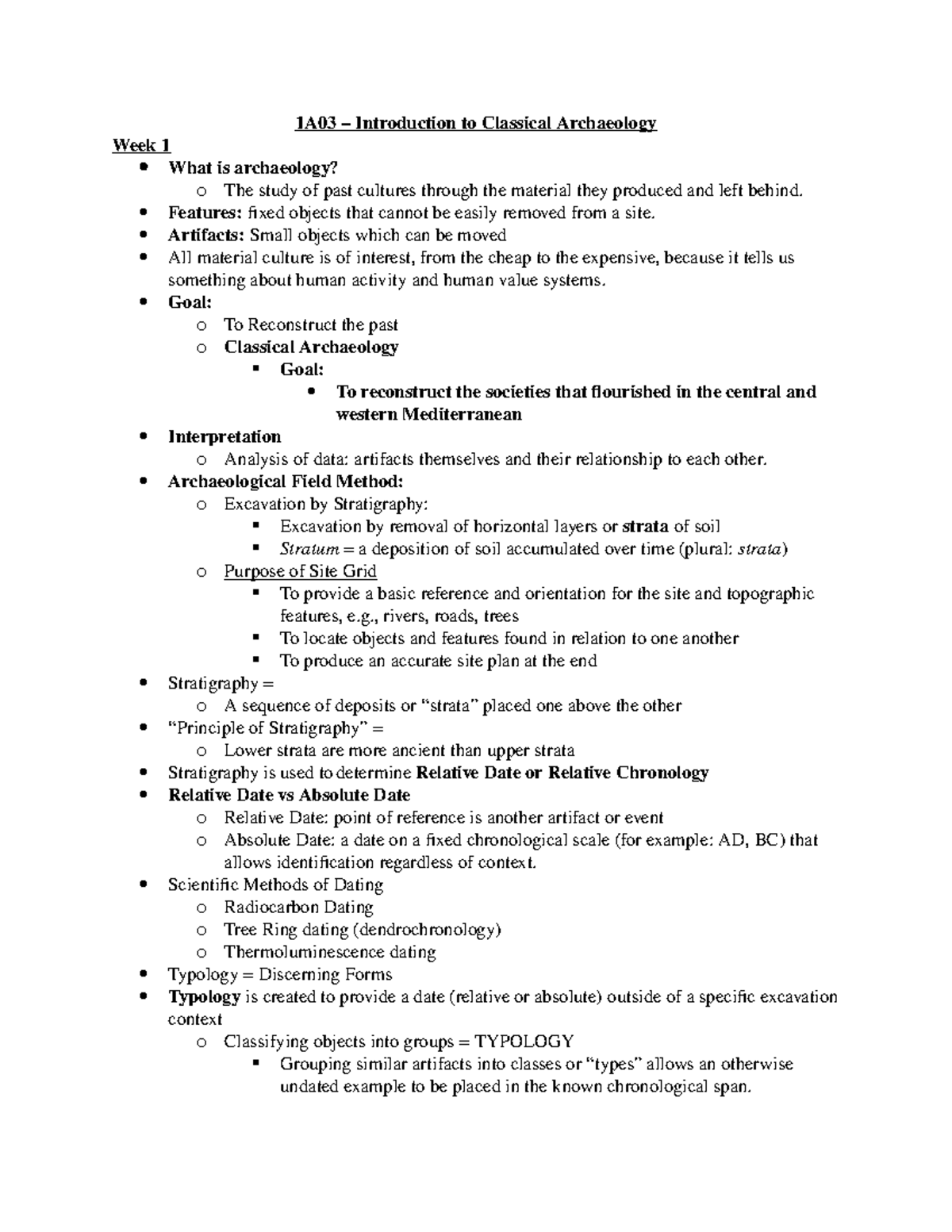 1A03 week 1 - Intro content and archaeology basics - 1A03 ...