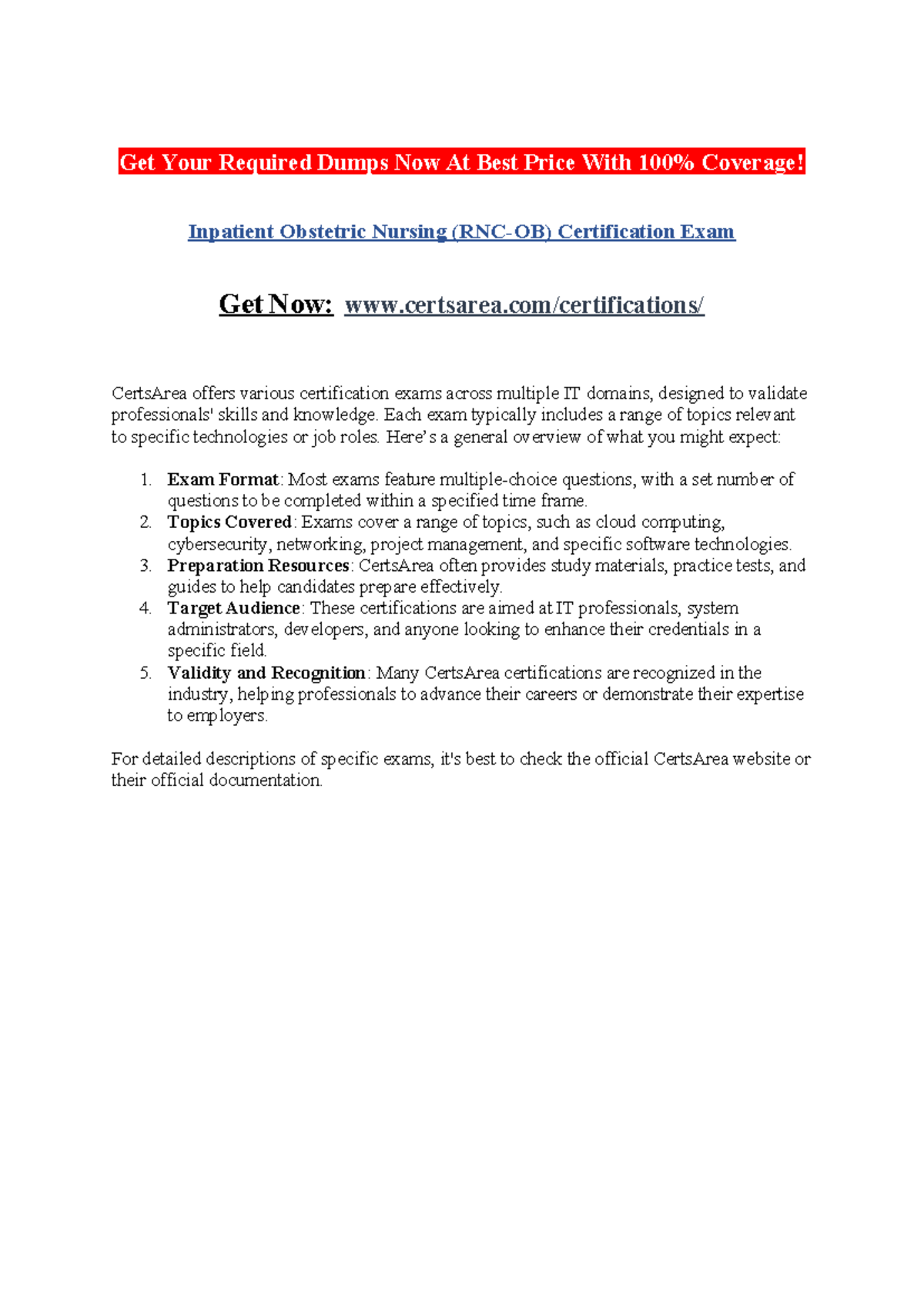 Inpatient Obstetric Nursing (RNC-OB) Certification Exam - Get Your ...