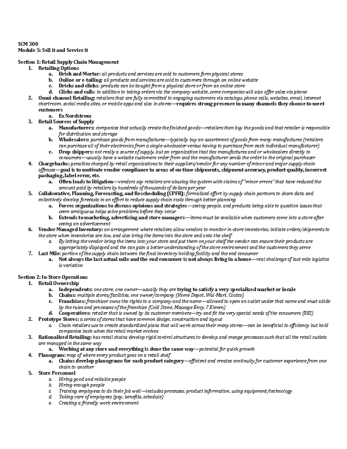SCM 300 Module 5 SG - SCM 300 Module 5: Sell it and Service it Section 1: Retail Supply Chain ...