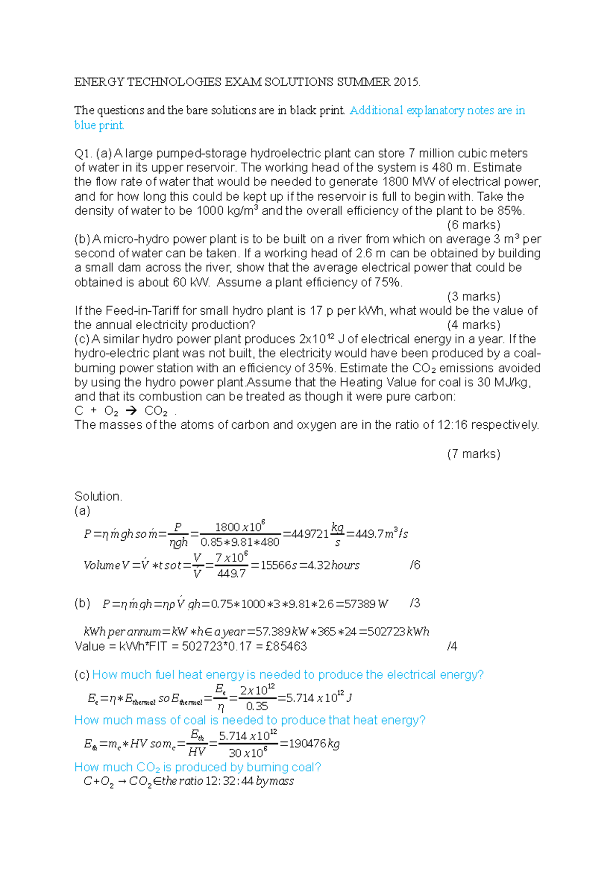 Exam May 2015, answers - ENERGY TECHNOLOGIES EXAM SOLUTIONS SUMMER 2015 ...