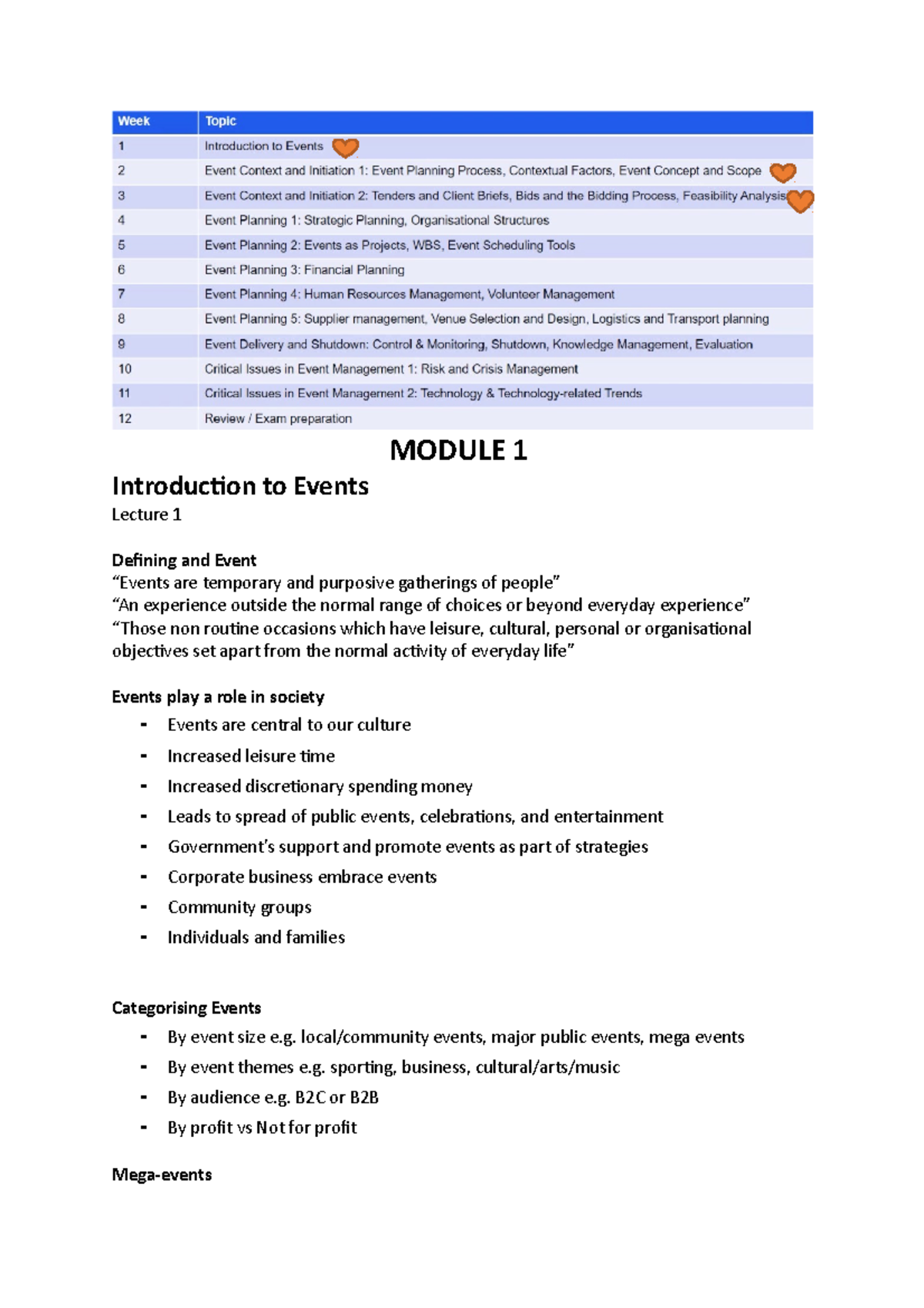 Lecture Notes - MODULE 1 Introduction to Events Lecture 1 Defining and ...