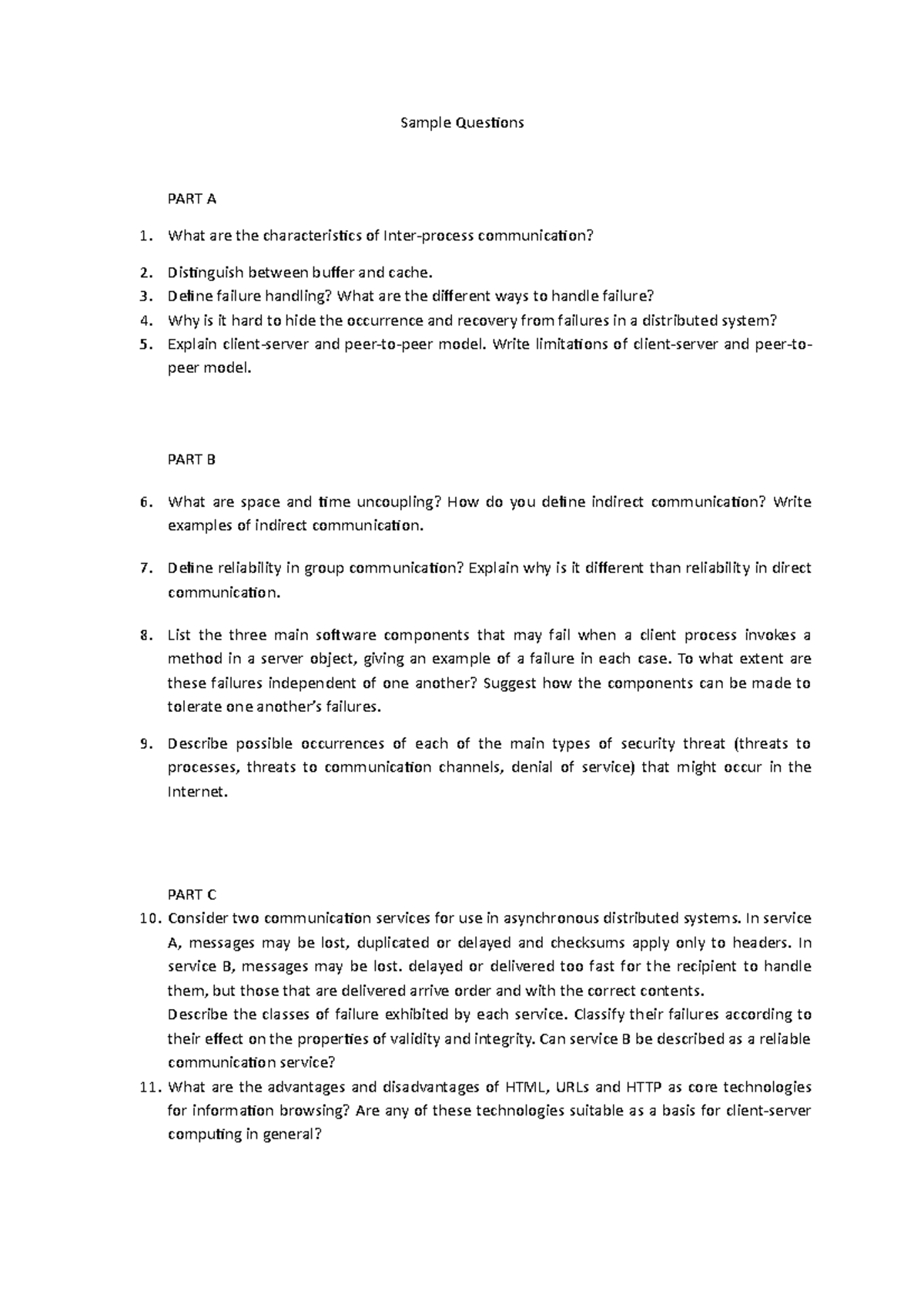 Sample Questions - Study well - Sample Questions PART A What are the ...