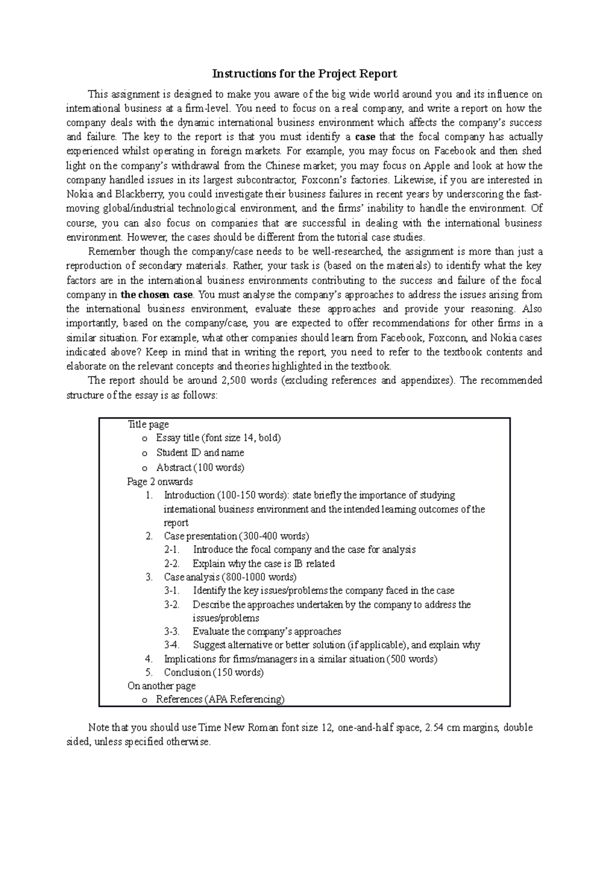 IBM Project Report Instruction - Instructions for the Project Report ...