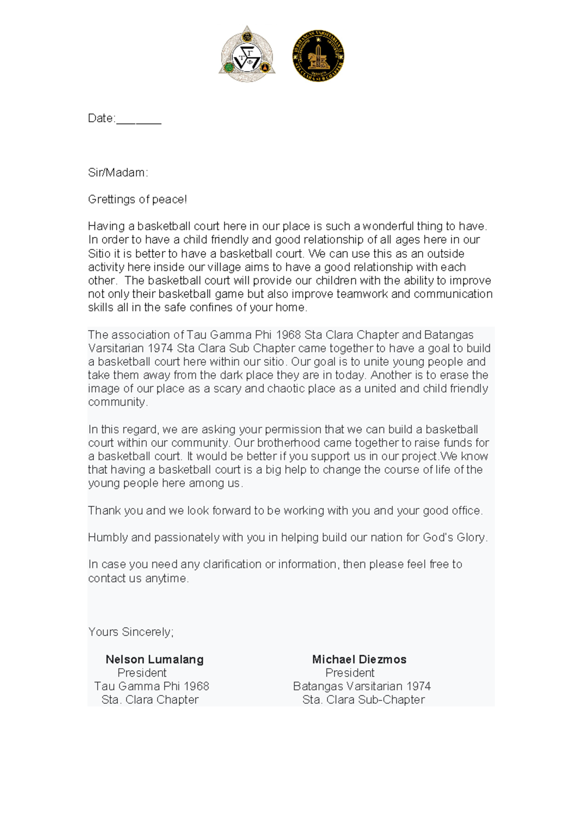 Courtletter - It is all about court - Date:_______ Sir/Madam: Grettings ...