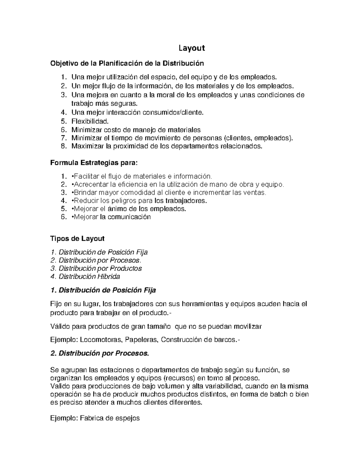 Resumen DE Layout Y Ejercicios 2023 3T ON LINE - Layout Objetivo de la Planificación de la - Studocu