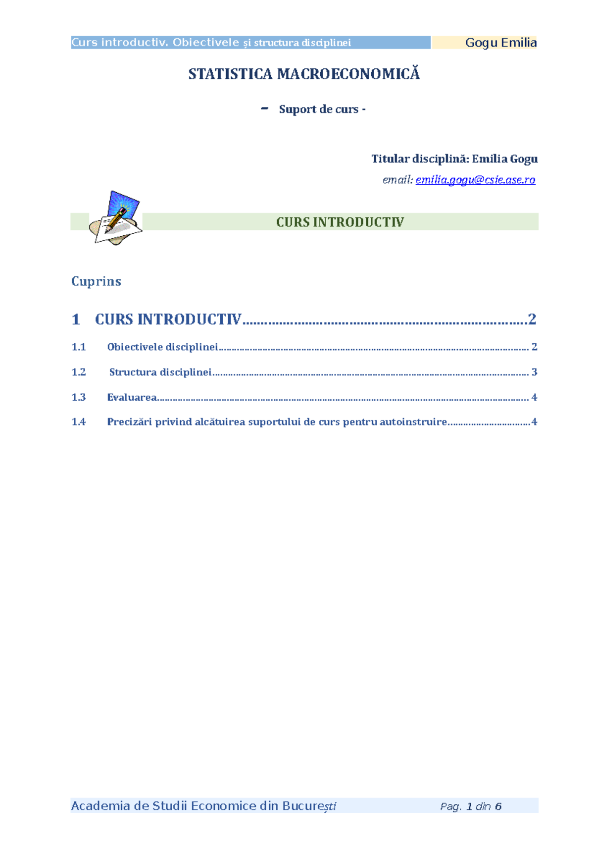 0. Curs introductiv Statistica macroec - STATISTICA MACROECONOMICĂ - Suport de curs - Titular ...