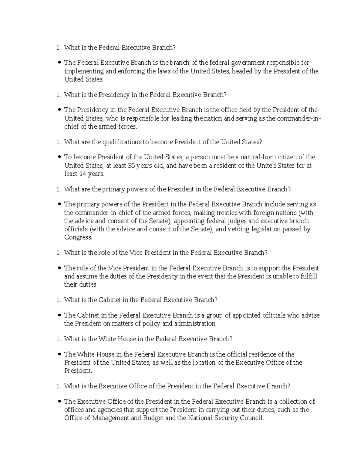 Federal Executive Branch The Presidency - What is the Federal Executive ...