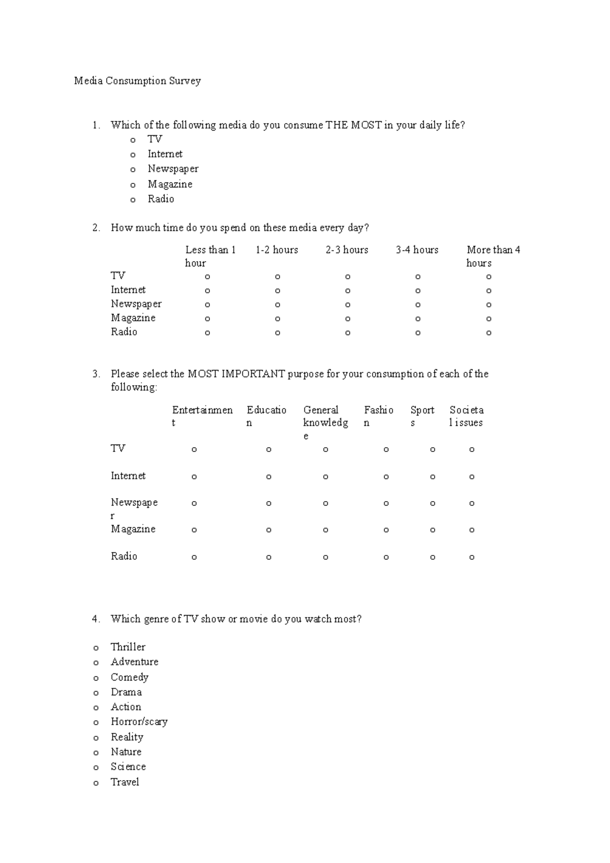 Media Consumption Survey - Media Consumption Survey Which of the ...