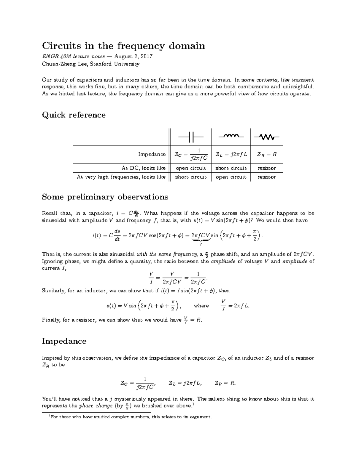 Impedance and voltage and freq domain - Circuits in the frequency ...