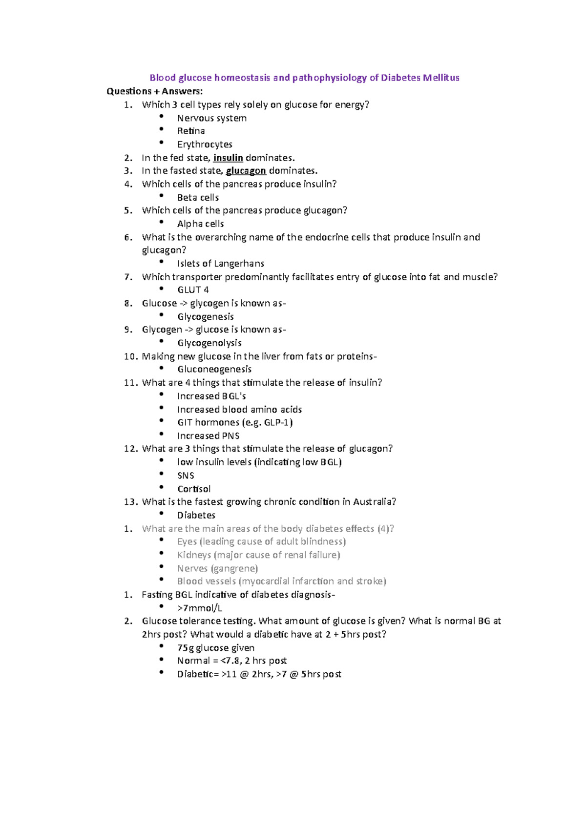 Blood glucose homeostasis and pathophysiology of Diabetes Mellitus - In ...