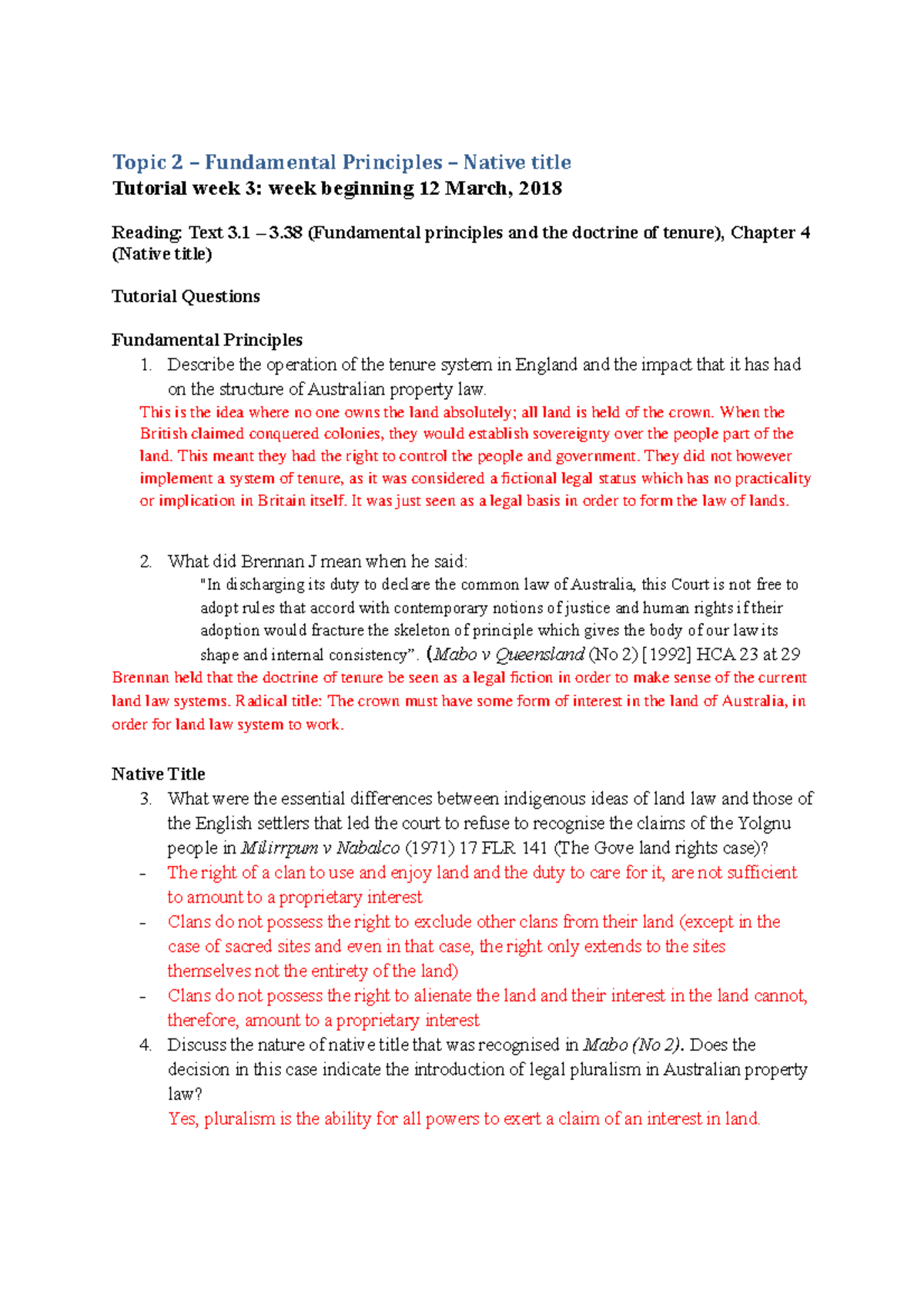 Tutorial week 3 - Topic 2 – Fundamental Principles – Native title ...