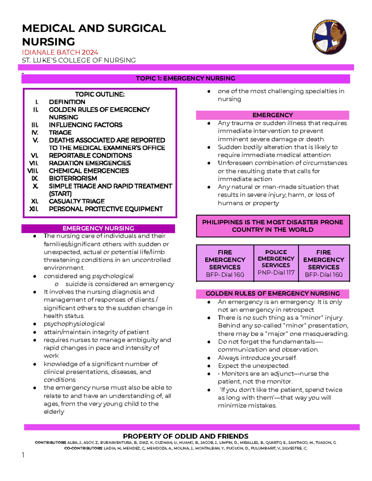 01 Emergency Nursing - hello - NURSING IDIANALE BATCH 2024 ST. LUKE’S ...
