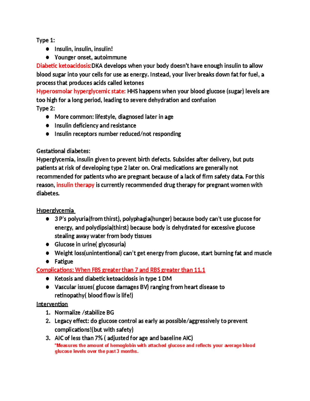 Diabetes notes - Pharm - Type 1: Insulin, insulin, insulin! Younger ...