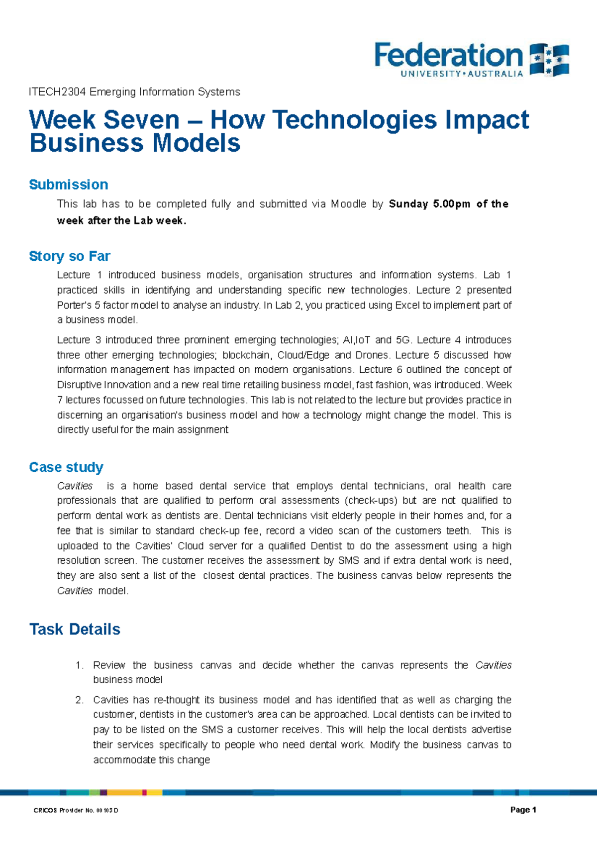 Lab 7 - Business models v1 - ITECH2304 Emerging Information Systems ...