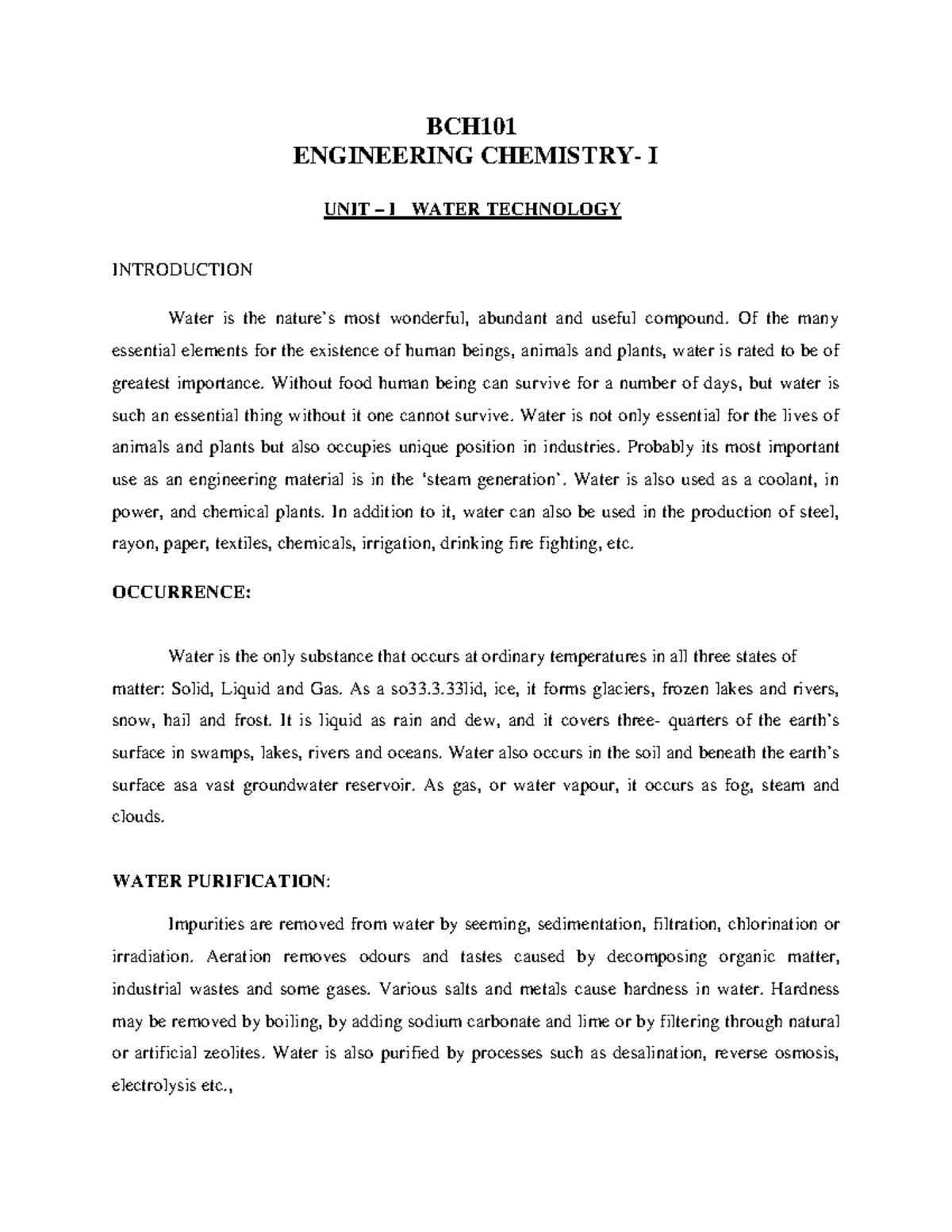 1 BCH101 - chemistry 1 - Notes - BCH ENGINEERING CHEMISTRY- I UNIT – I ...