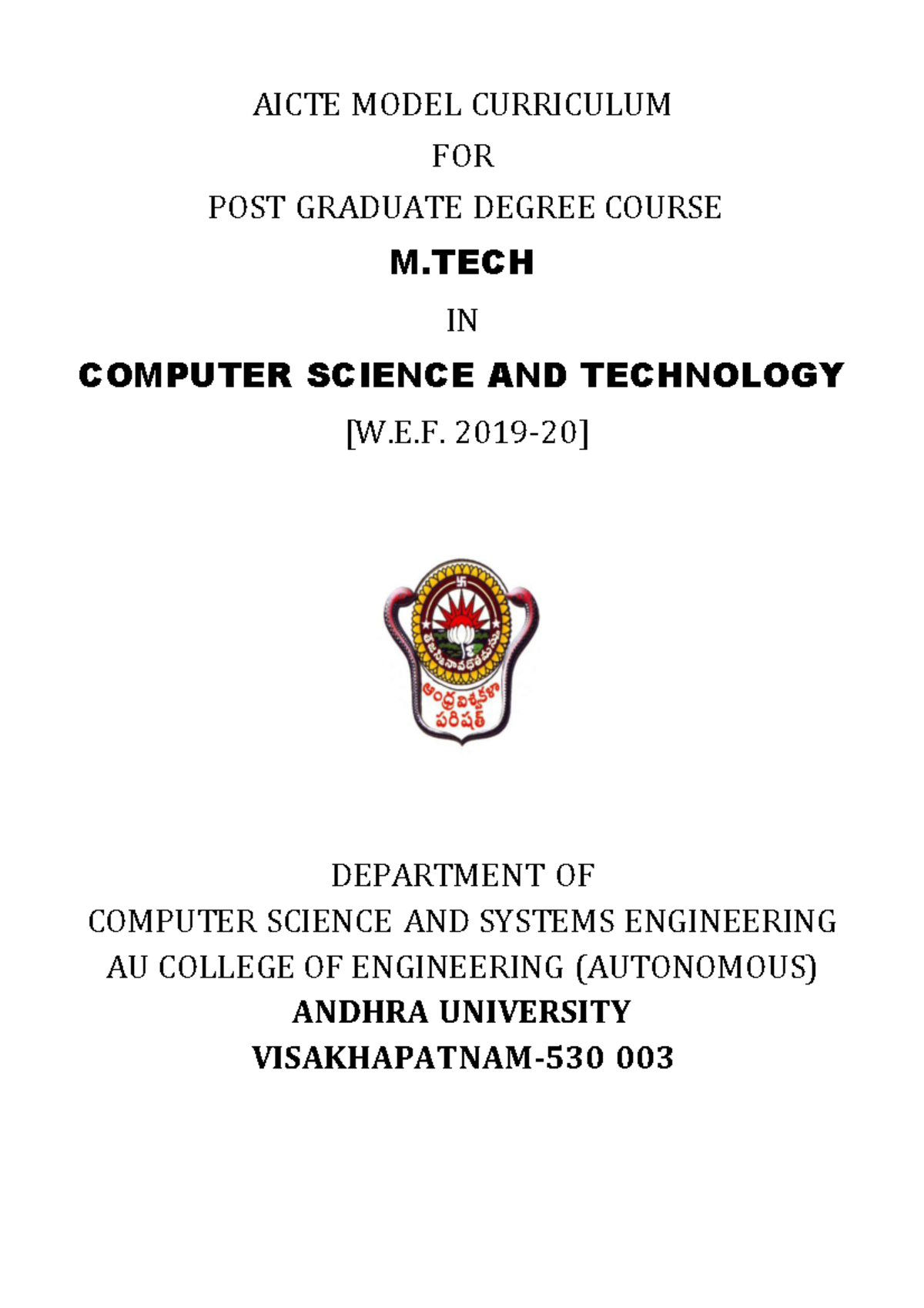 Syllabus Mtech-CST-19-20 - AICTE MODEL CURRICULUM FOR POST GRADUATE ...