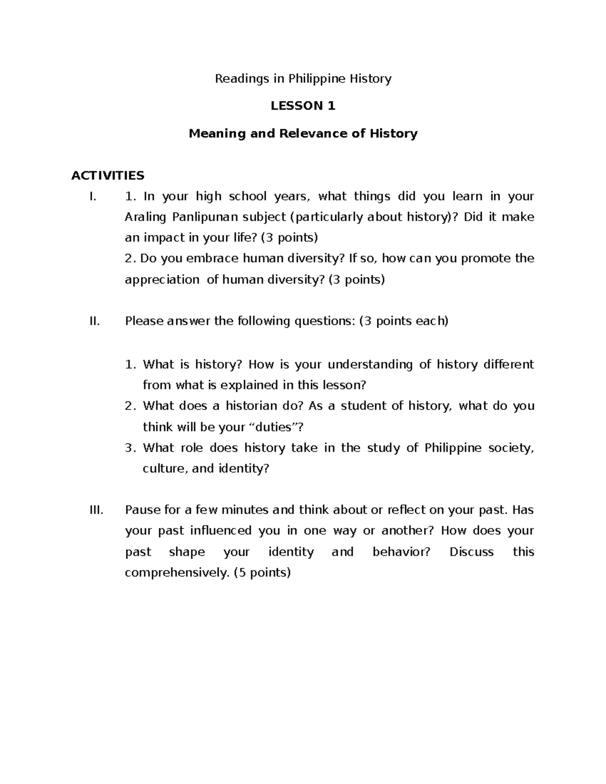 Notes in Philippine History - Readings in Philippine History LESSON 1 ...