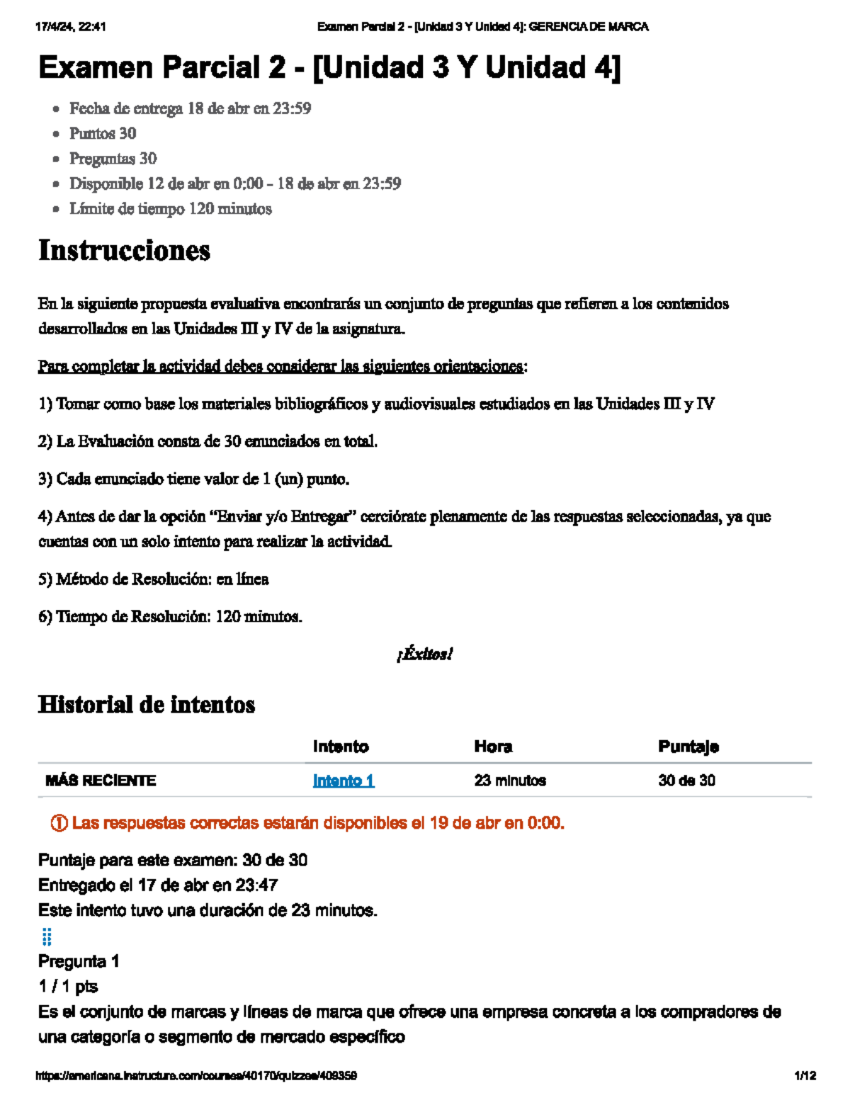 Examen Parcial 2 ( Gerencia DE Marca) - 22:41 Examen Parcial 2 3 Y Unidad GERENCIA DE MARCA ...