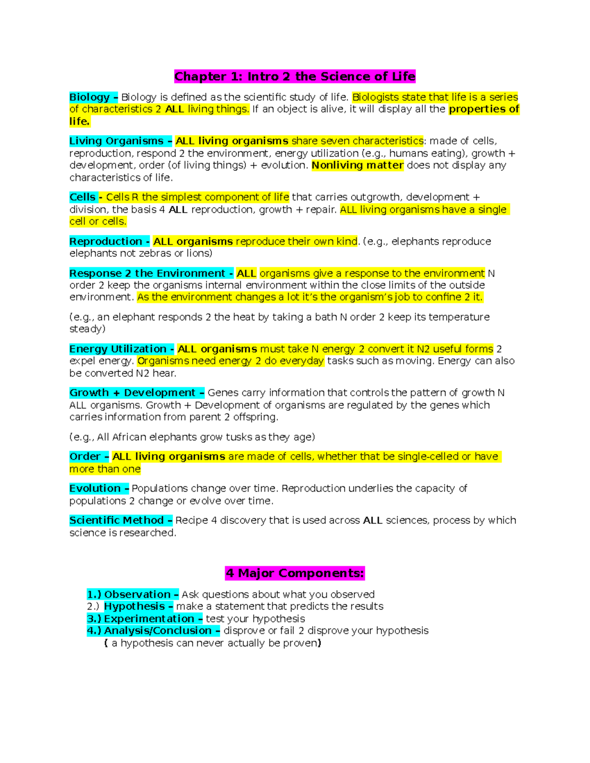 Unit 1 Biology Notes - Joycelynn Parr - Chapter 1: Intro 2 the Science ...