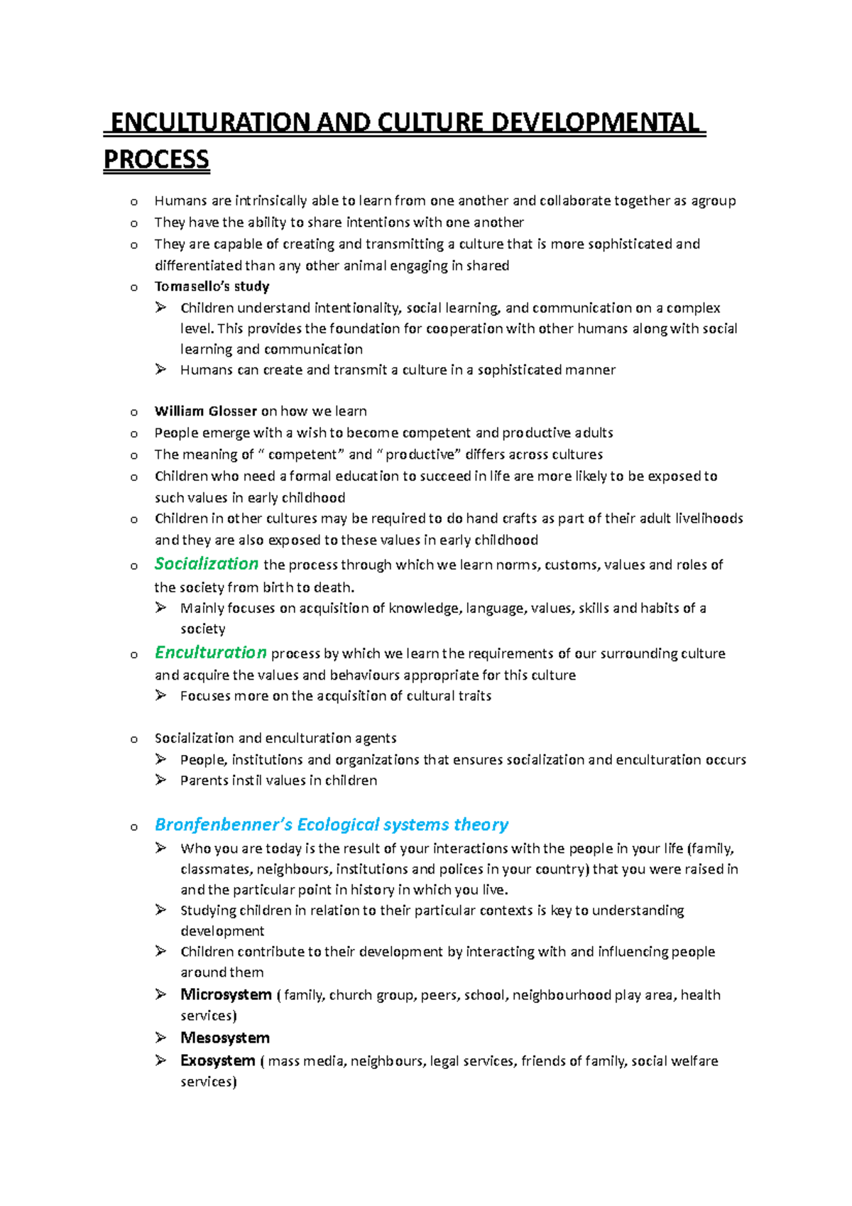 Enculturation AND Culture Developmental Process - ENCULTURATION AND ...