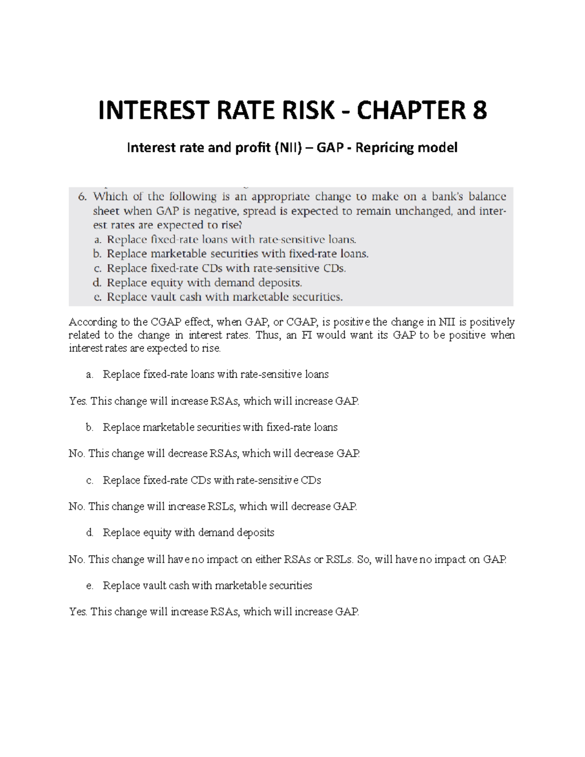 2. Interest rate risk - INTEREST RATE RISK - CHAPTER 8 Interest rate and profit (NII) – GAP ...