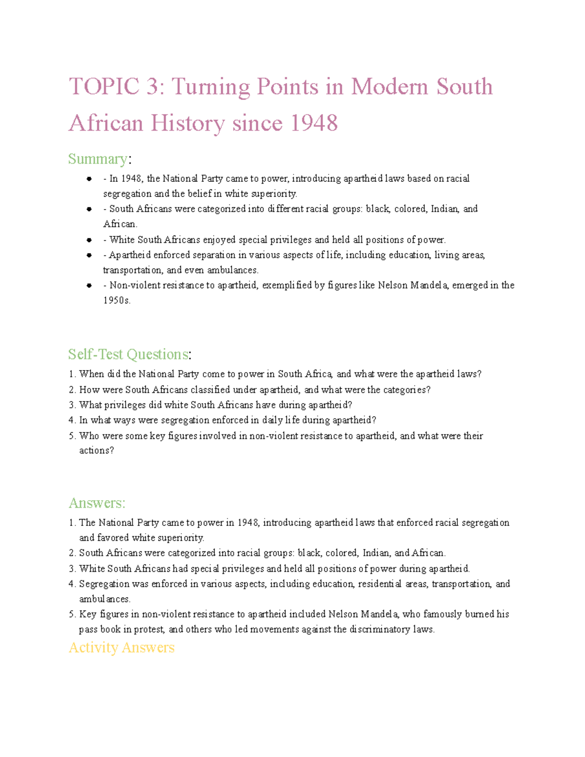 Topic 3- Turning Points in Modern South African History since 1948 ...