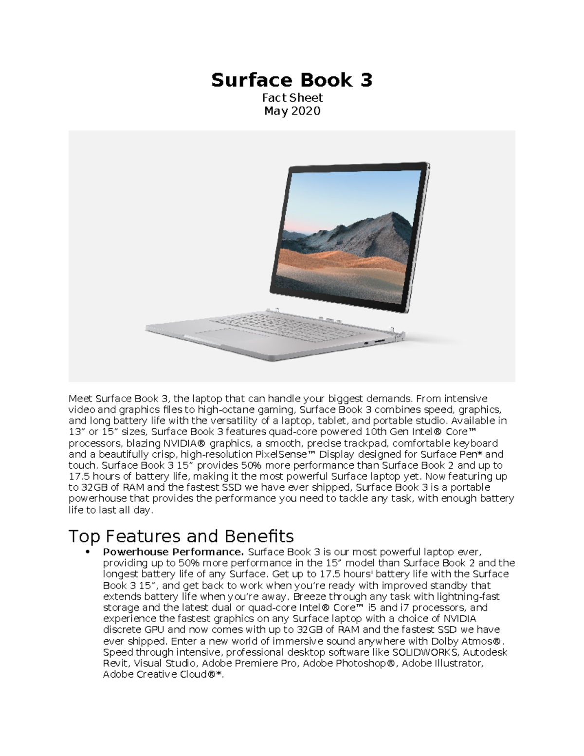 Surface Book 3 Fact Sheet - Surface Book 3 Fact Sheet May 2020 Meet Surface Book 3, the laptop ...