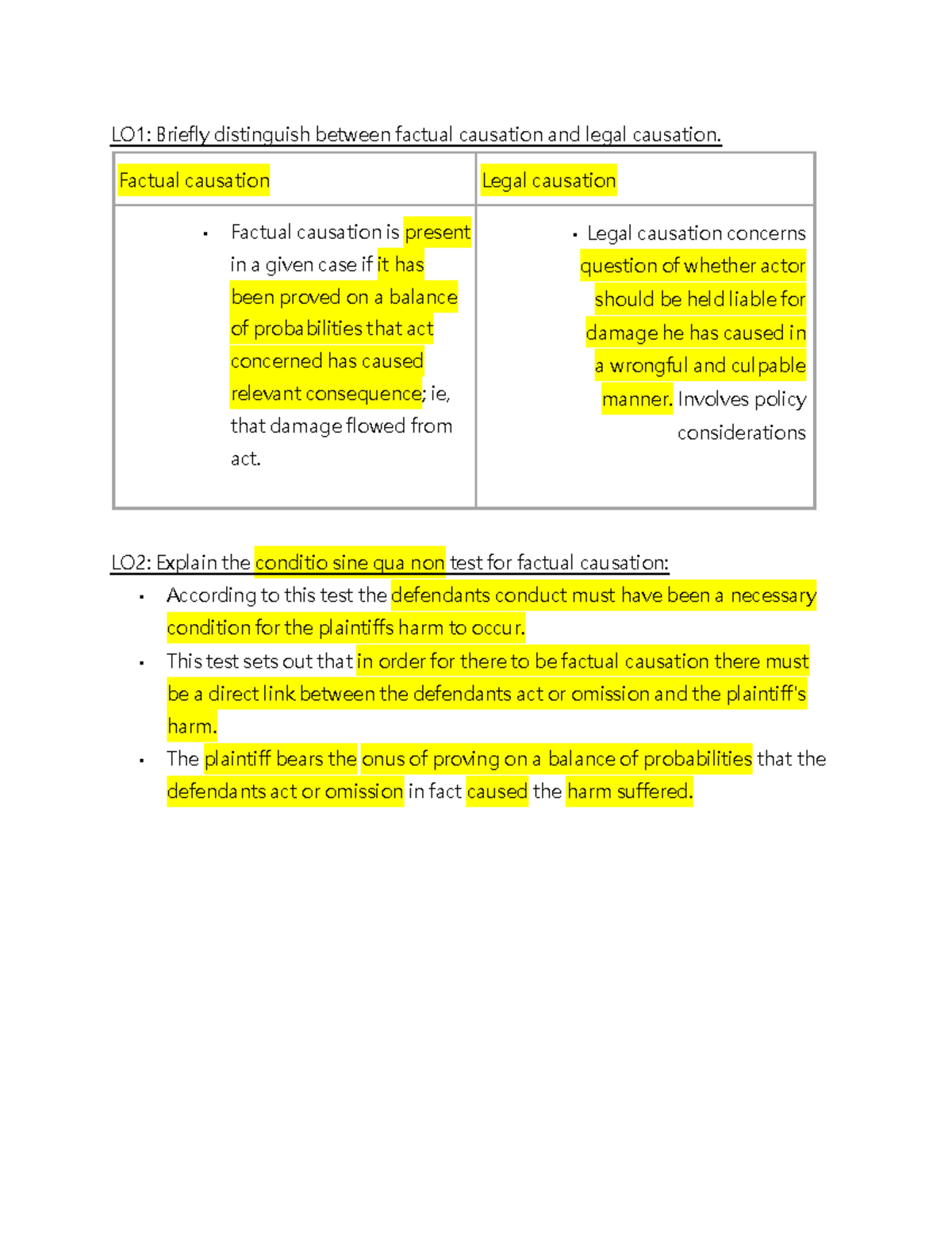 Factual Causation - Summary Law Of Delict - LO1: Briefly distinguish ...