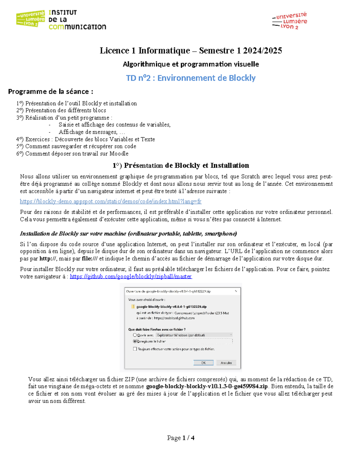 Fiche TD2 - Algorithmique et programmation visuelle - Licence 1 Informatique – Semestre 1 2024 ...