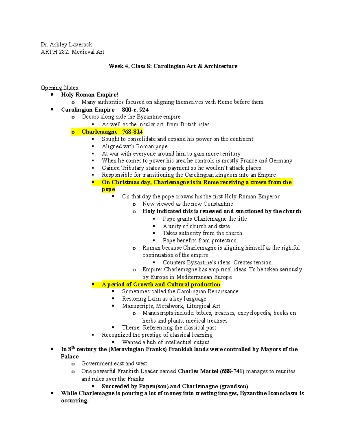 Class 8 Carolingian - Dr. Ashley Laverock ARTH 282: Medieval Art Week 4 ...