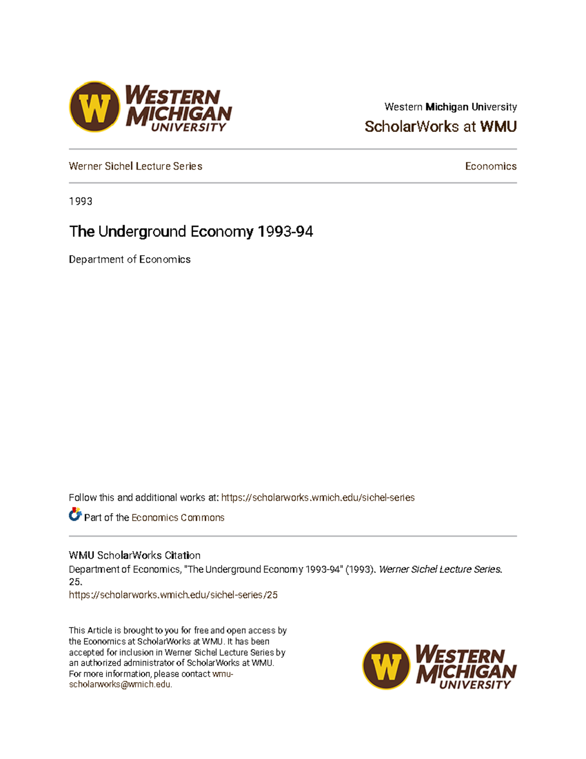 The Underground Economy 1993-94 - Western Michigan UniversityWestern ...