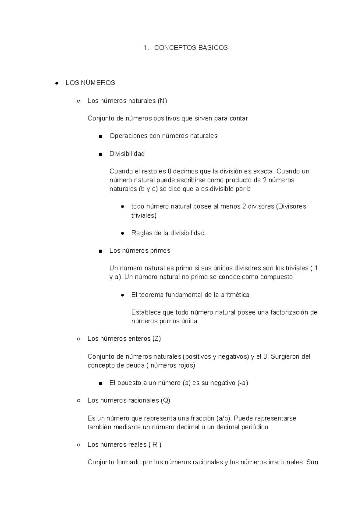 TEMA 1. Conceptos BÁ Sicos - 1. CONCEPTOS BÁSICOS LOS NÚMEROS Los ...