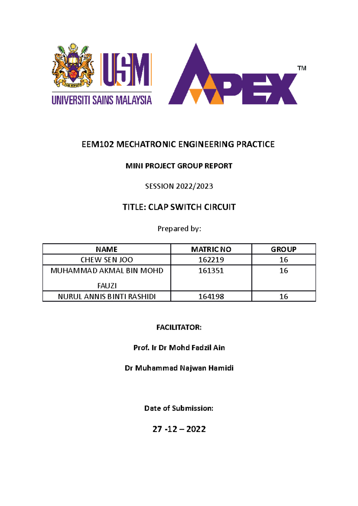EEM102 Group 16 MINI Project Report - EEM102 MECHATRONIC ENGINEERING ...