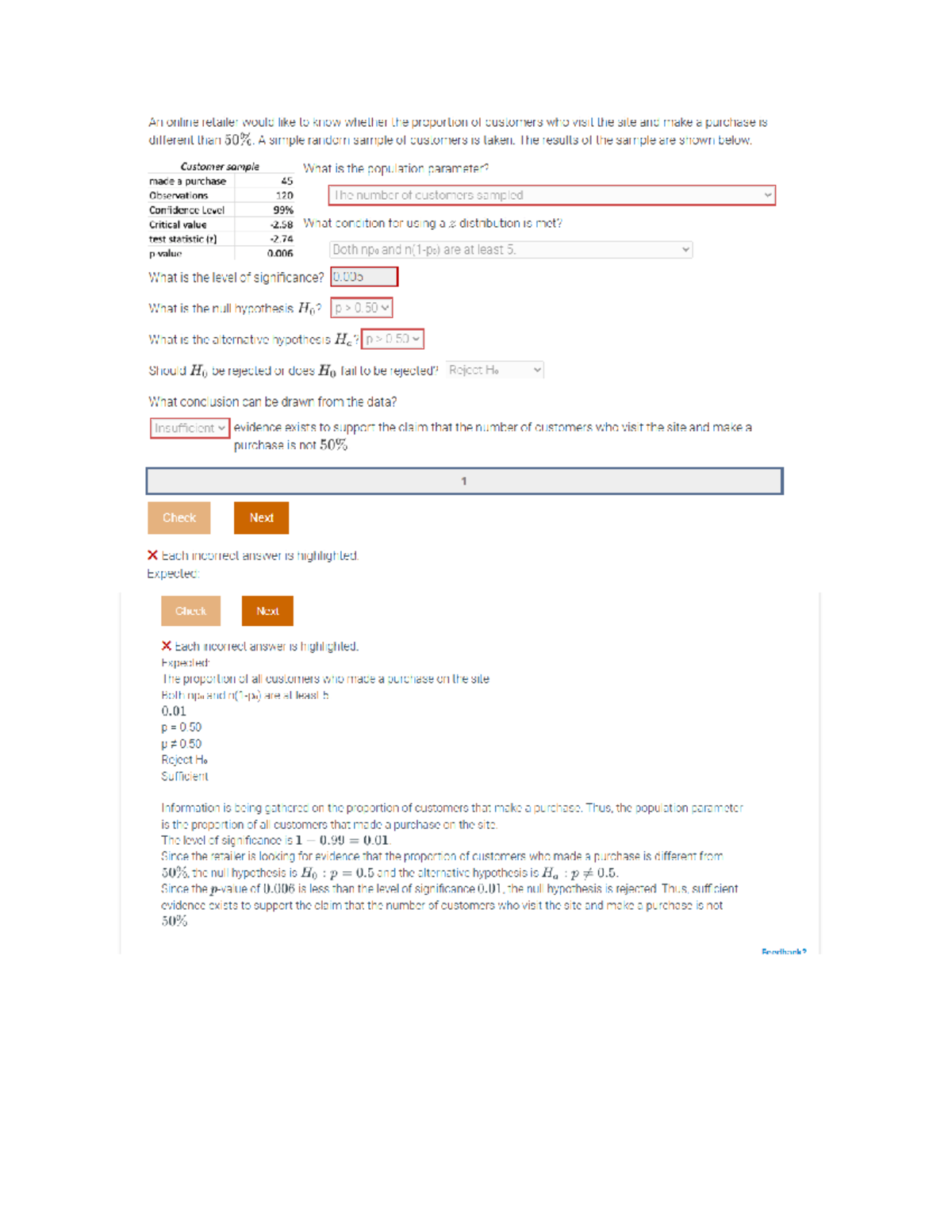 7-2 zybook MAT 240guide - An online retailer would like to know whether the proportion of ...