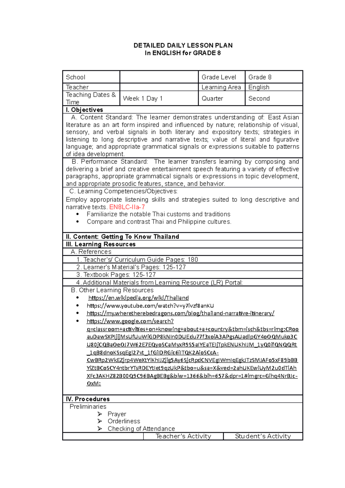 Detailed Daily Lesson PLAN In English fo - DETAILED DAILY LESSON PLAN ...