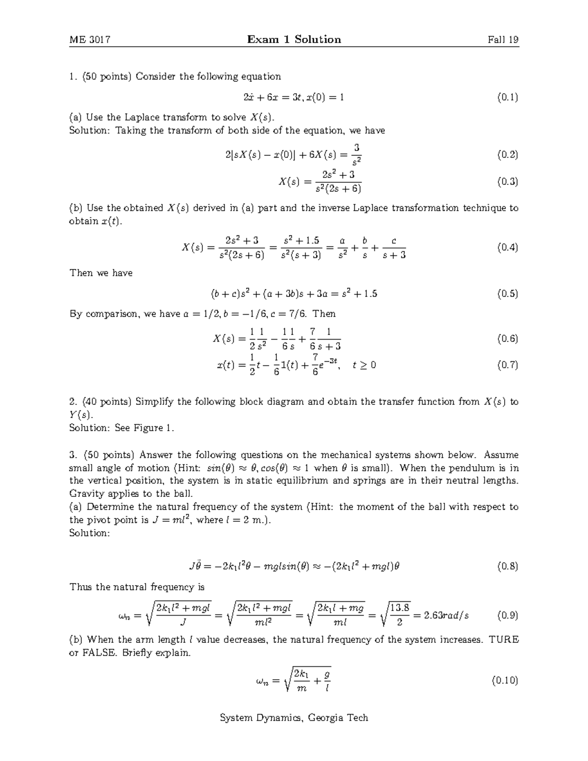 Fall19exam1 sol - Exam Solution for Fall 2019 - (50 points) Consider ...