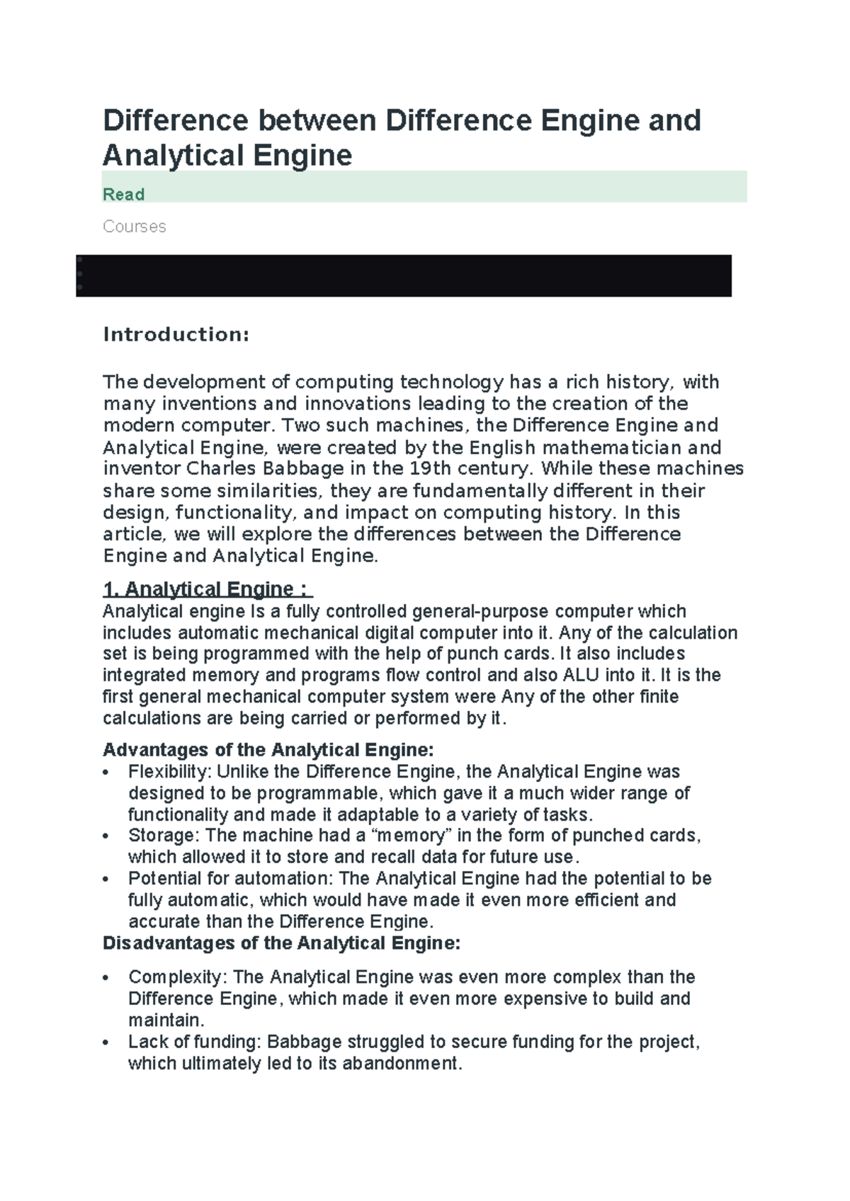 Difference between Difference Engine and Analytical Engine - Difference ...